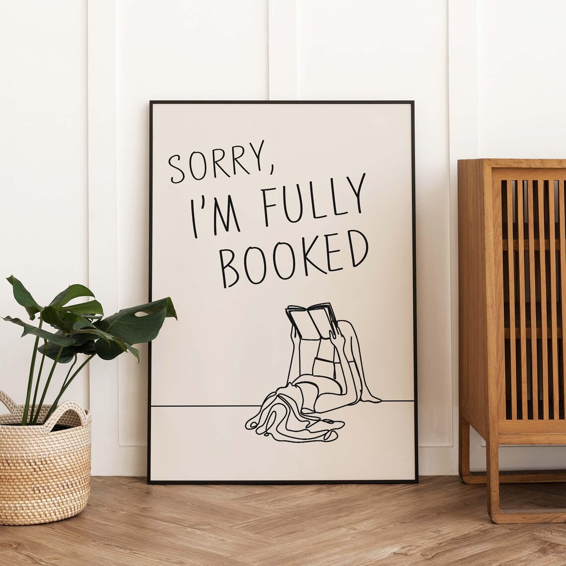 Sorry I'm Fully Booked Print, Minimalist Bookish Poster, Reading Poster ...