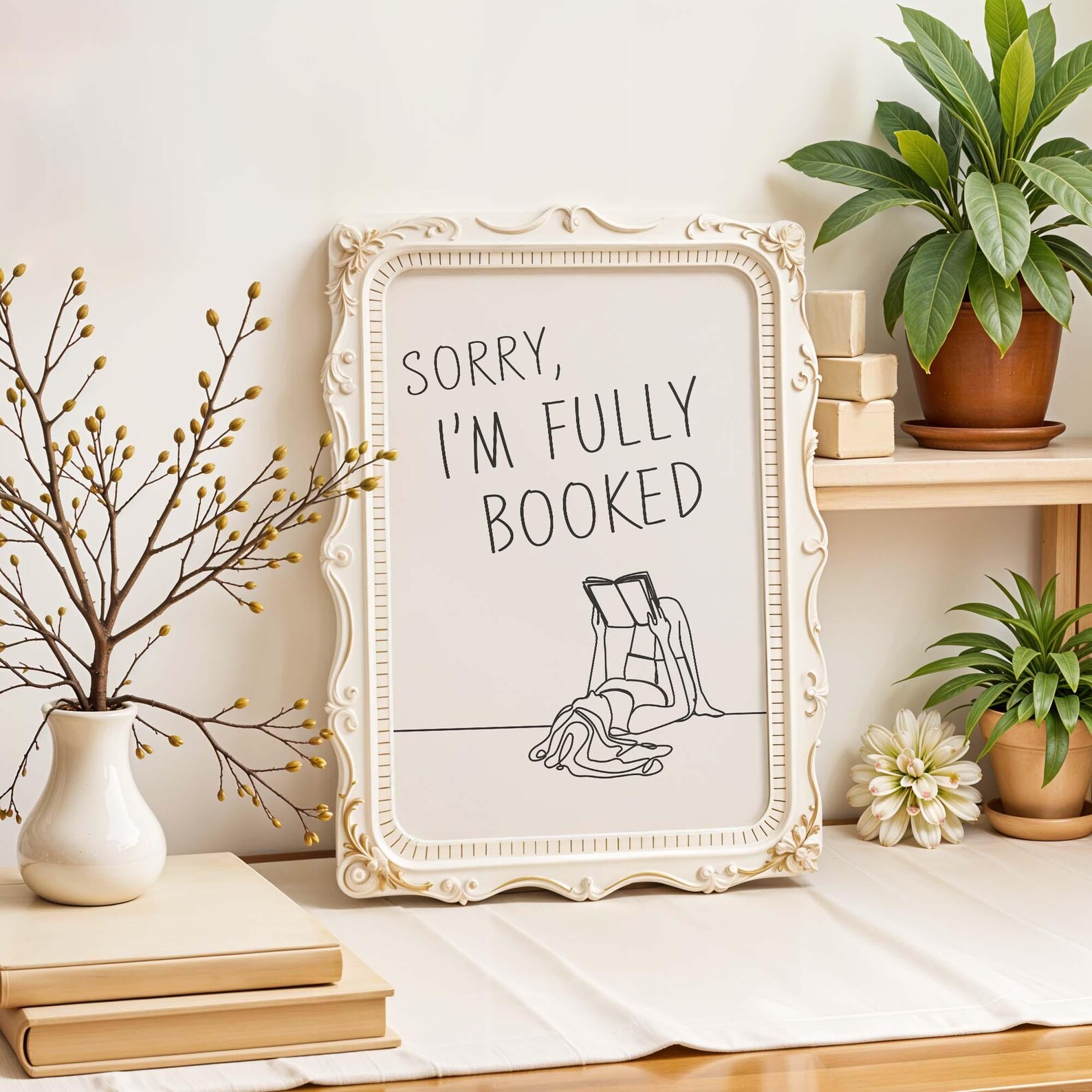 Sorry I'm Fully Booked Print, Minimalist Bookish Poster, Reading Poster ...