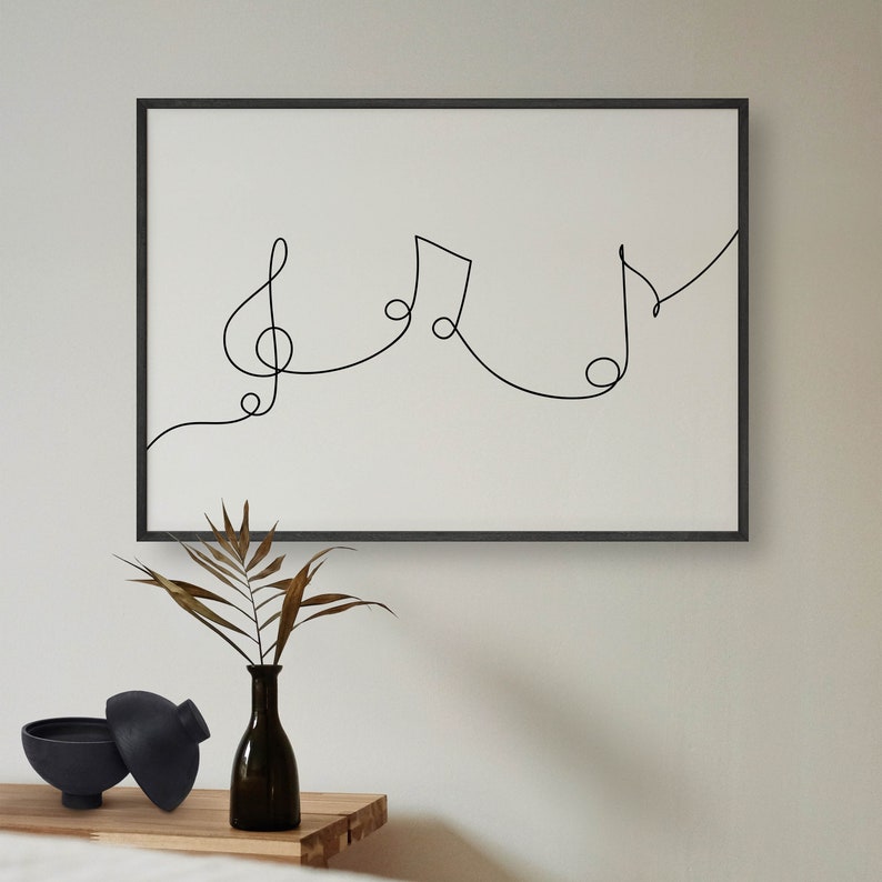 Music Notes Line Art | Minimalist Music Wall Art | Musician Gift ...