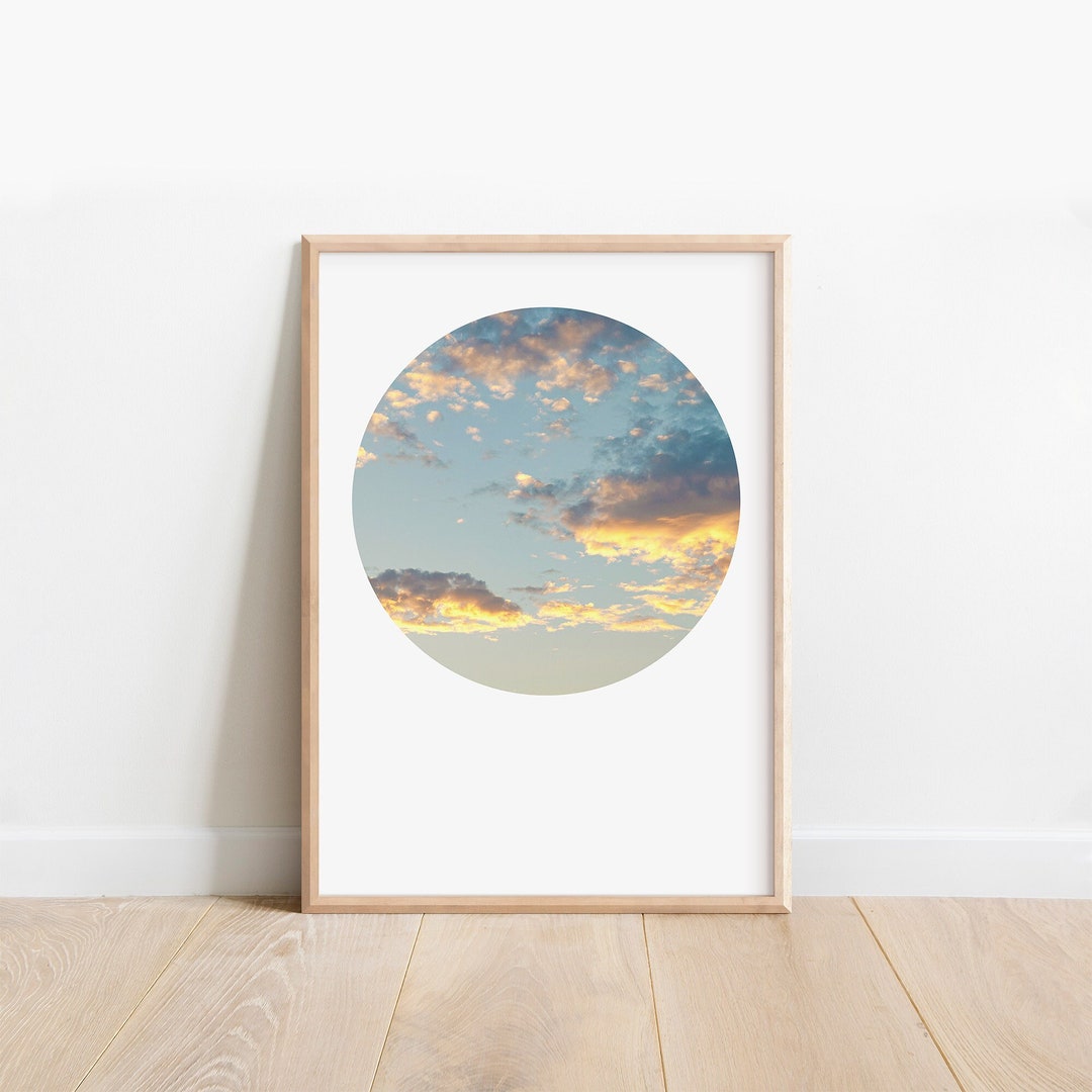 Clouds at Sunset Wall Art, Cloud Photo Print, Round Art, Blue Sky ...