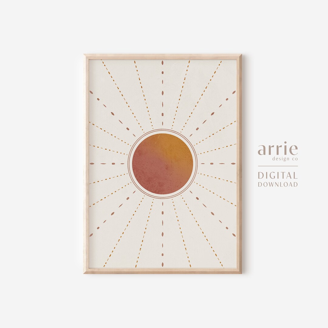 Boho Sun Wall Art, Abstract Sun Rays Art Print, Sunburst Poster, Burnt ...