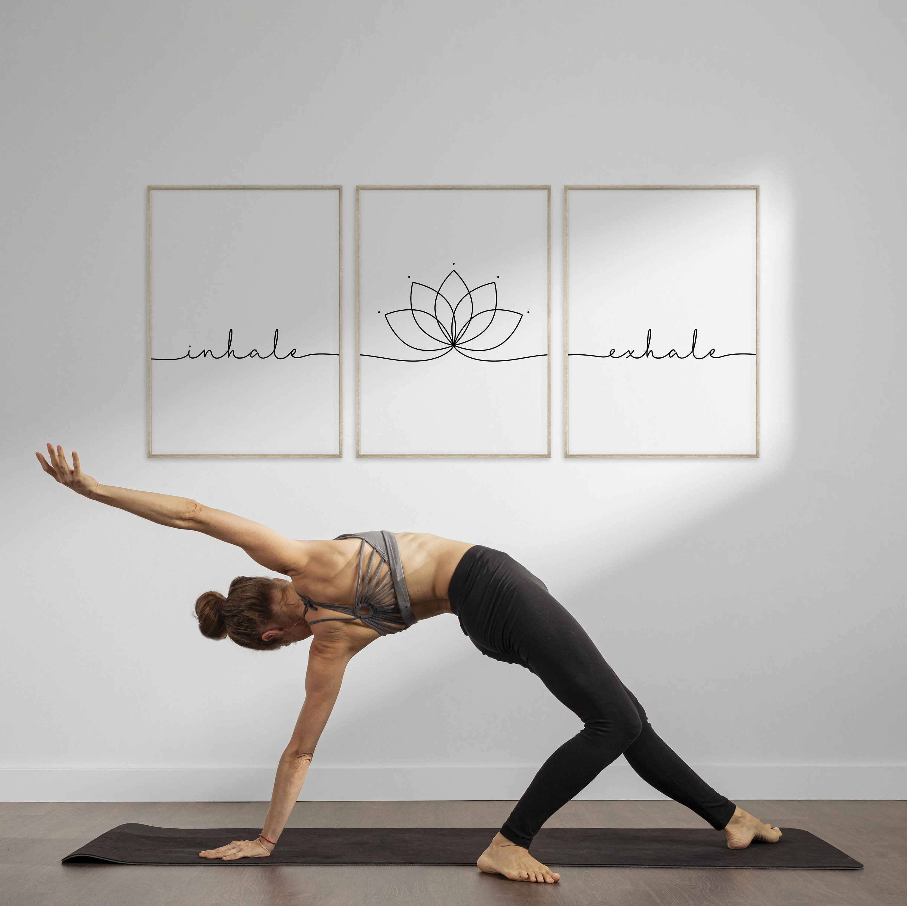 Inhale Exhale Wall Art Set of 3, Minimalist Yoga Poster Set, Printable ...