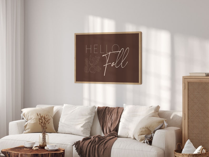 Hello Fall Wall Art Printable, Dark Brown Fall Decor, Autumn Quote ...