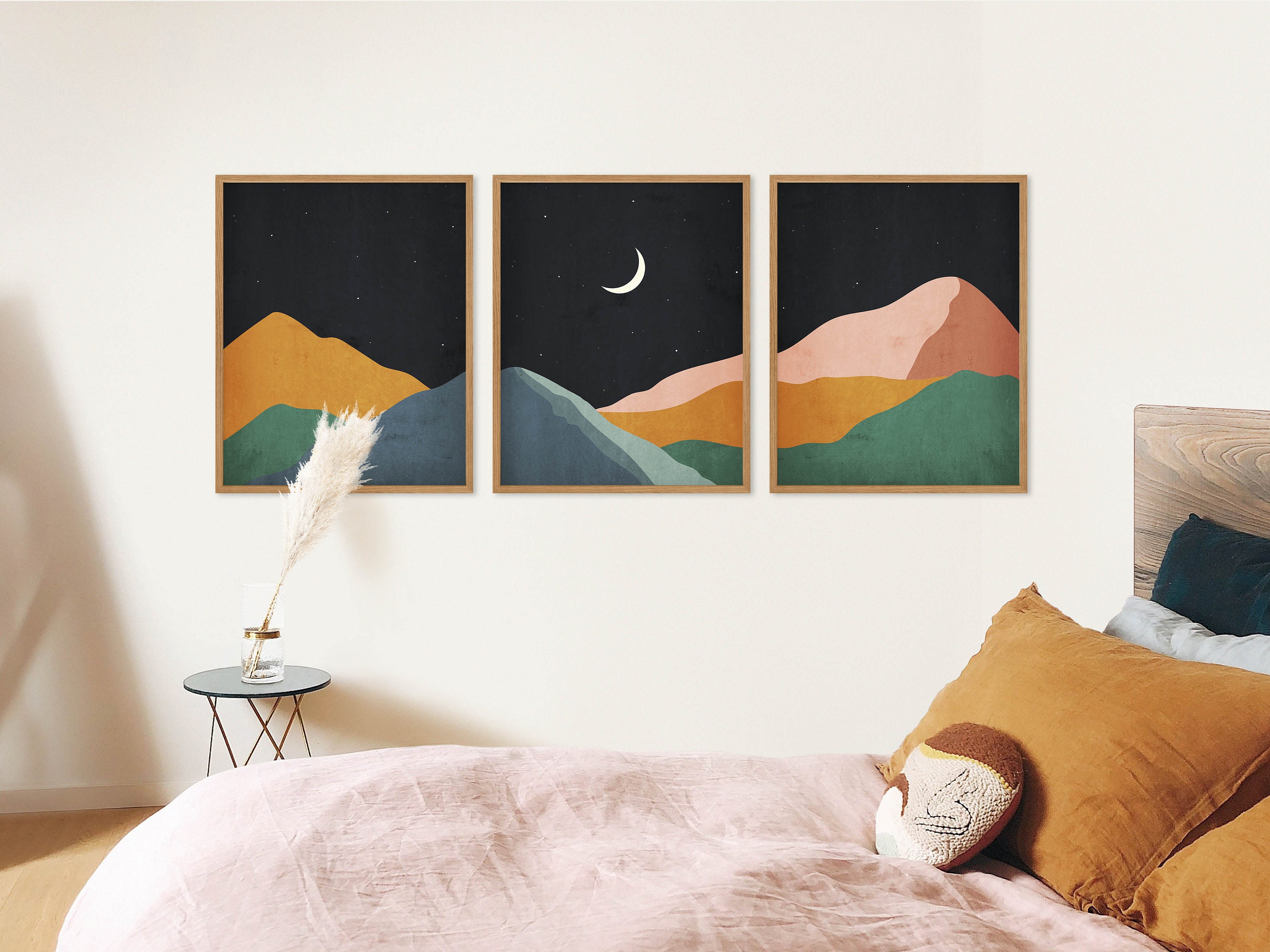 Moon Mountain Wall Art Set Night Mountains Print Set - Etsy