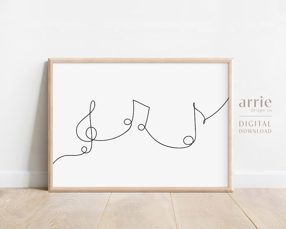 Music Notes Line Art | Minimalist Music Wall Art | Musician Gift ...