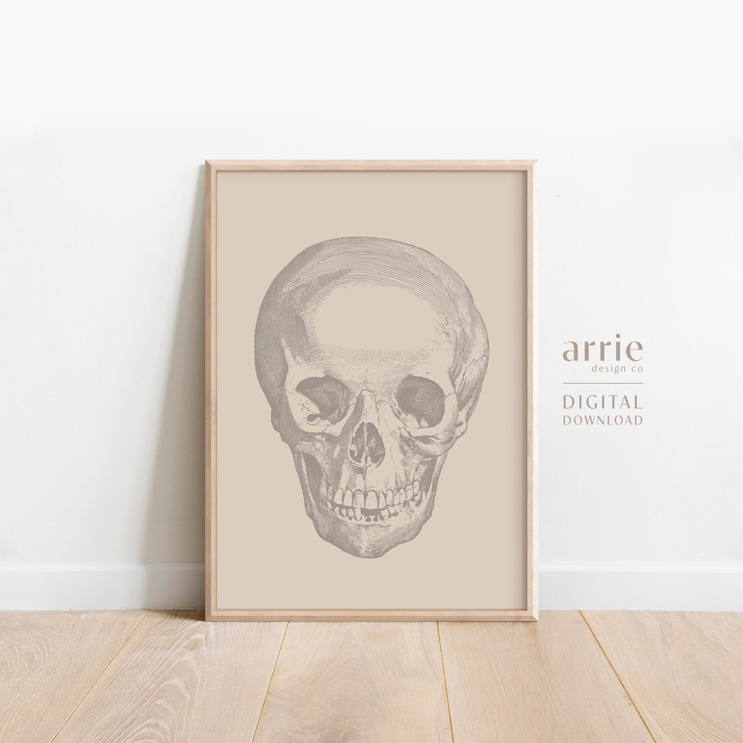 Skull Wall Art Printable, Minimal Skull Print, Vintage Human Skull ...