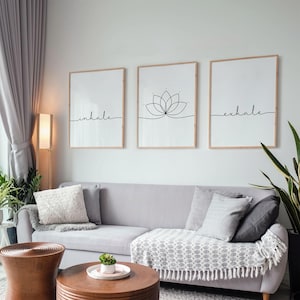 Inhale Exhale Wall Art Set of 3, Minimalist Yoga Poster Set, Printable ...