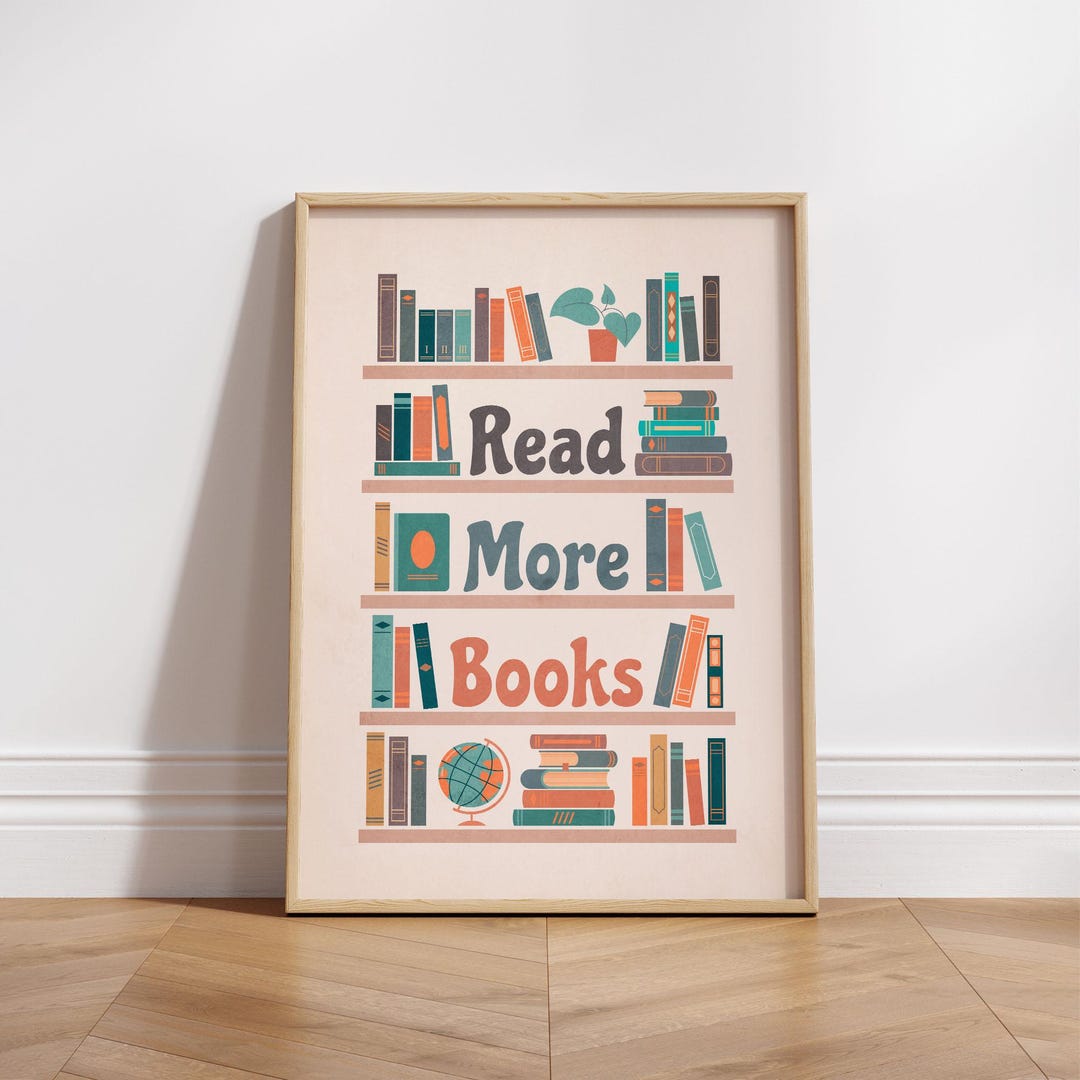 Read More Books Poster, Retro Wall Art, Bookish Print, Bookshelf Decor ...