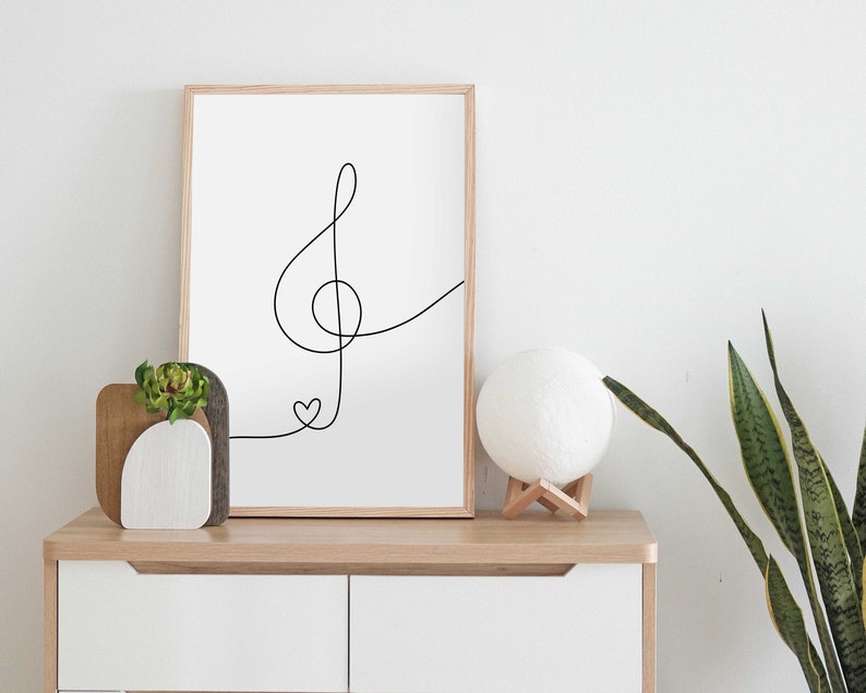 Heart Treble Clef Line Art Minimalist Music Wall Art - Etsy
