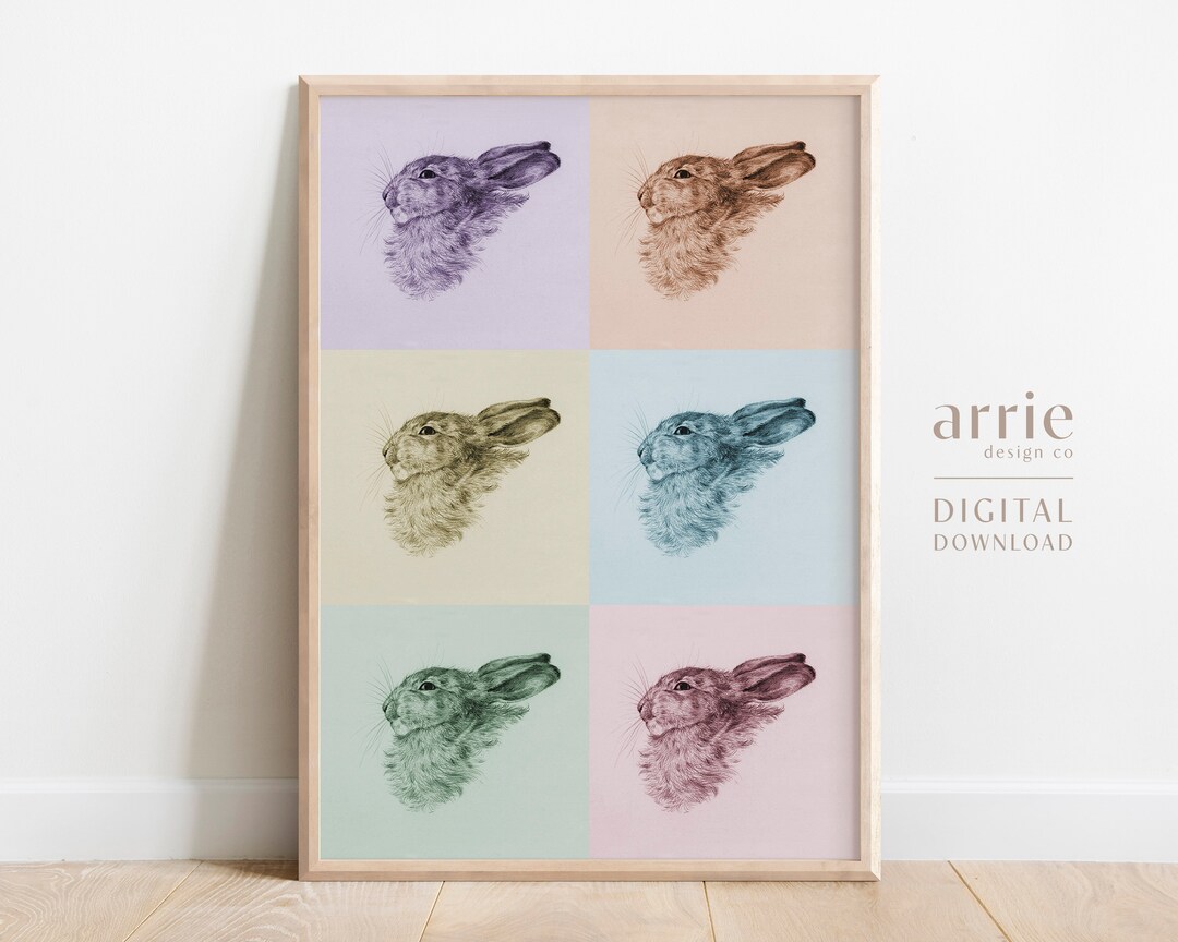 Easter Bunny Pop Art, Vintage Rabbit Art Print, Maximalist Easter Wall ...