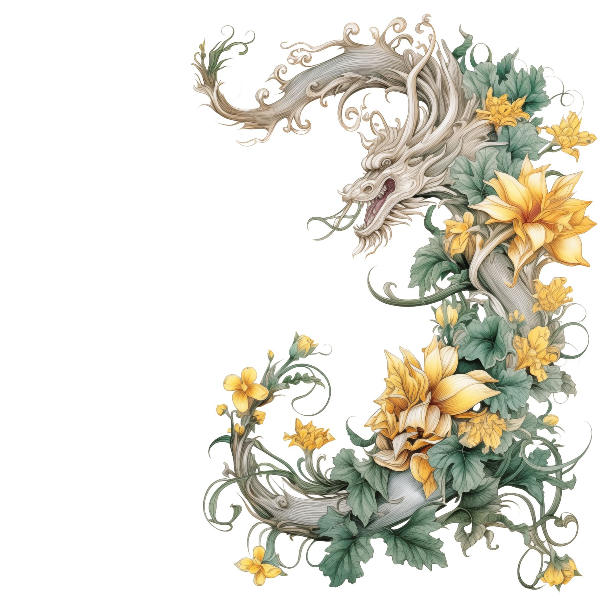 Mystical Dragon Bloom Border - Enchanted Floral Frame PNG - Perfect for ...