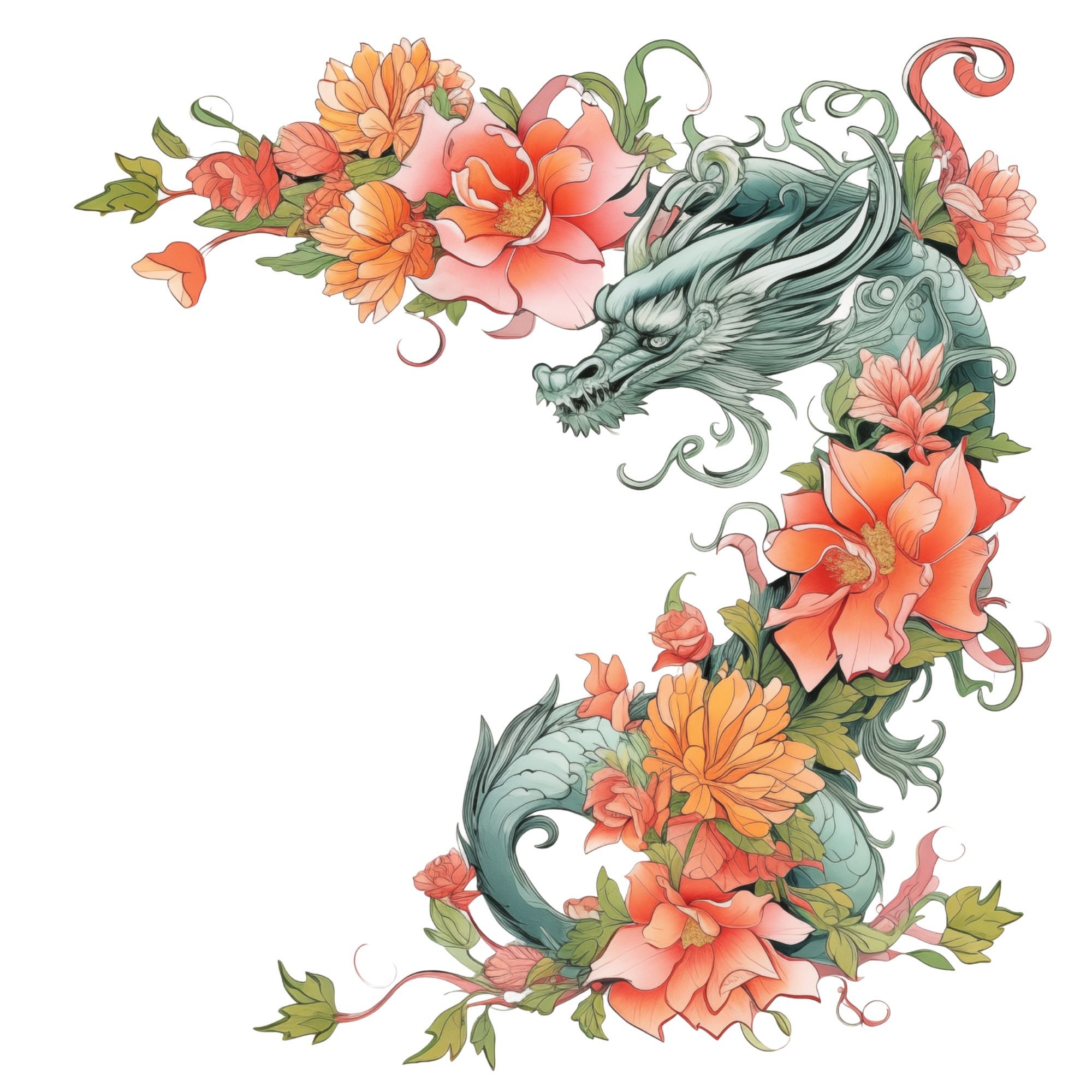 Mystical Dragon Bloom Border - Enchanted Floral Frame PNG - Perfect for ...