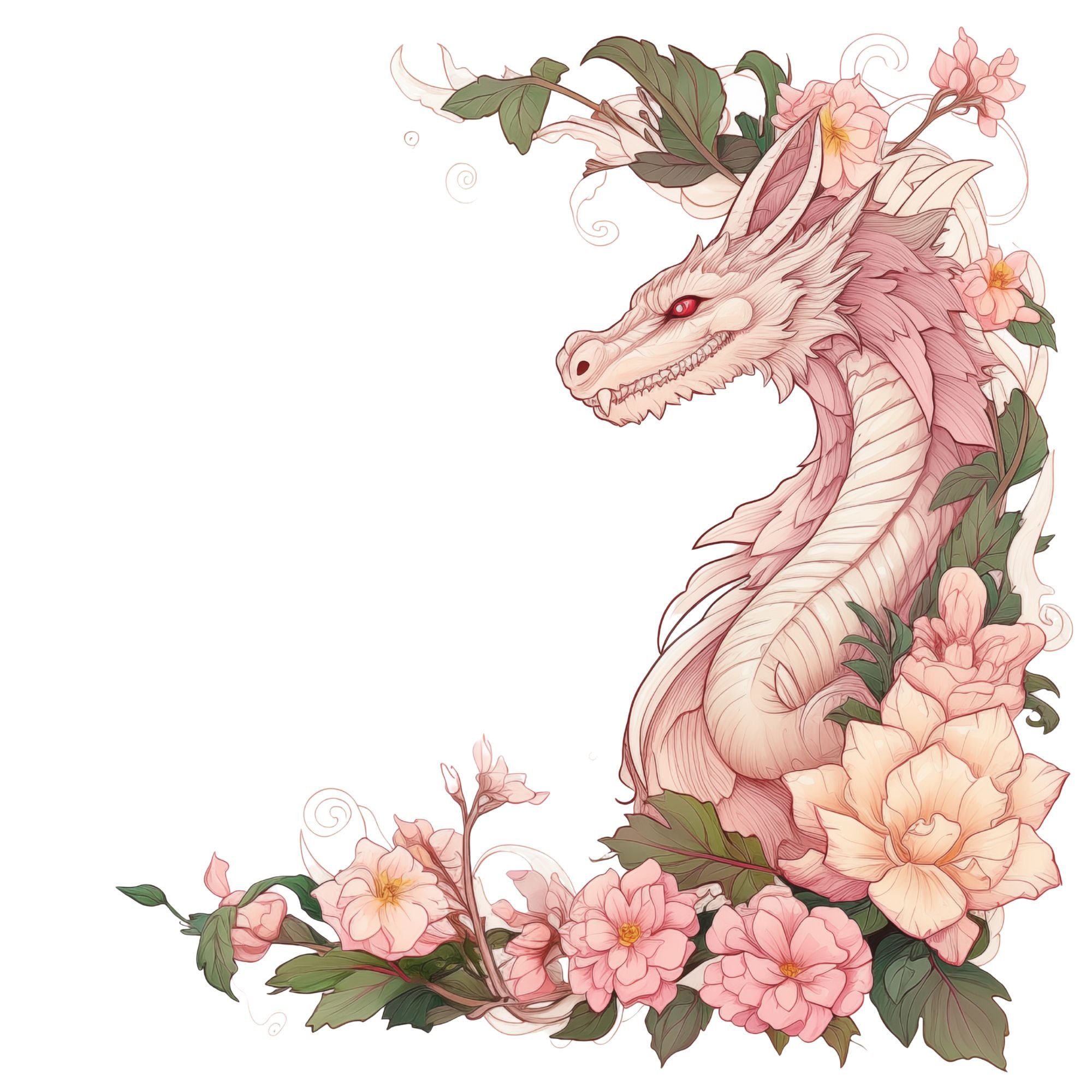 Mystical Dragon Bloom Border - Enchanted Floral Frame PNG - Perfect for ...