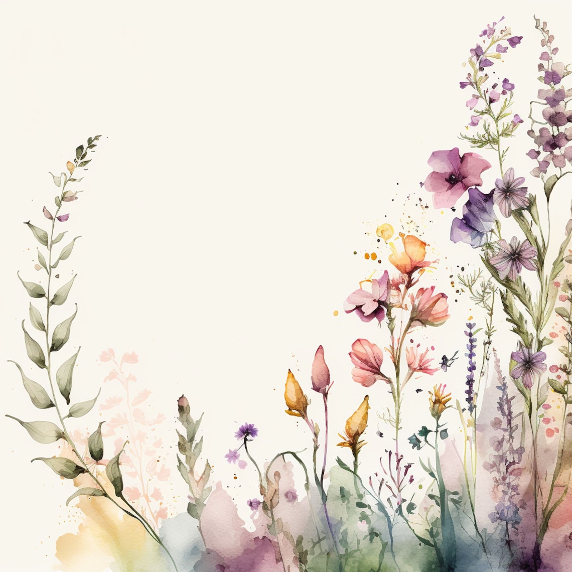 Aquarell Blumen Bordüre: Digitaler Download für Scrapbooking, Karten ...