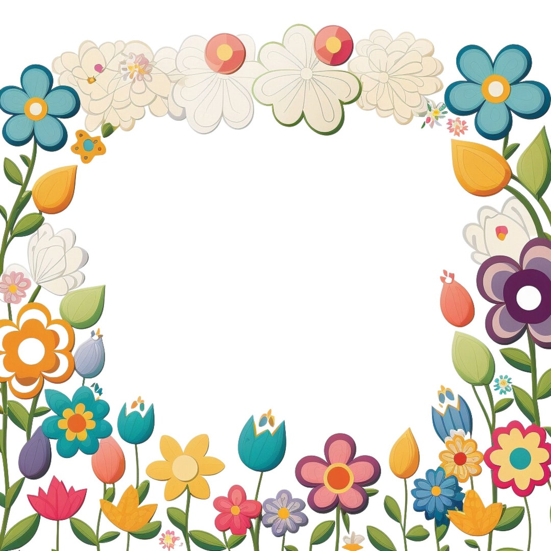 Vibrant Cartoon Style Floral Border PNG - Colorful Whimsical Flower ...