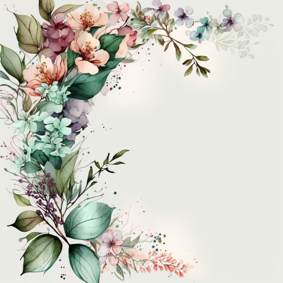 Watercolor Flower Border: Digital Download for Scrapbooking, Cards, and ...