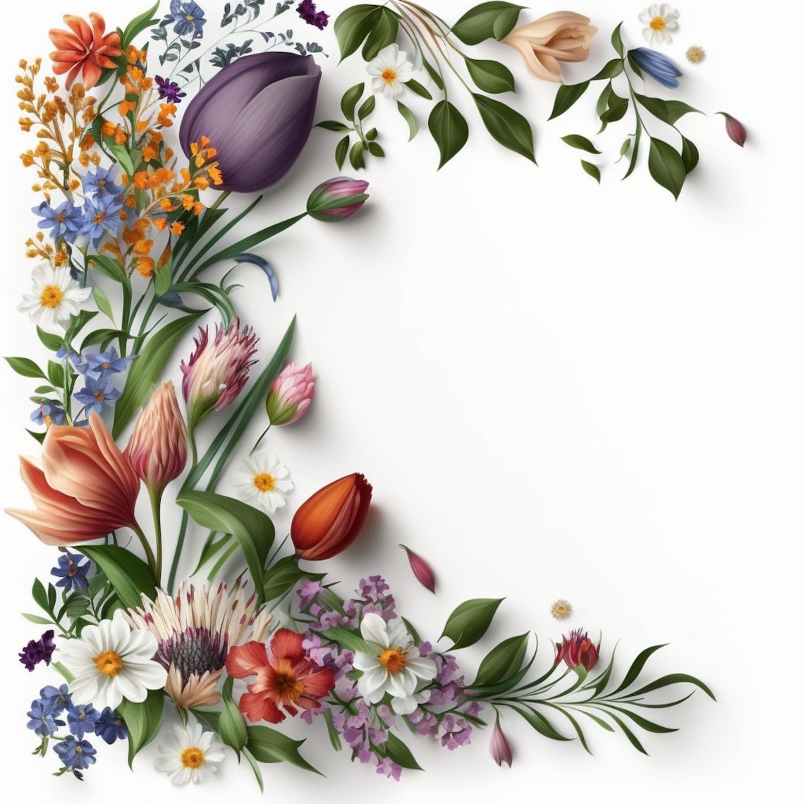 Exquisite Realistic Floral Border PNG - Lifelike Colorful Flower Frame ...
