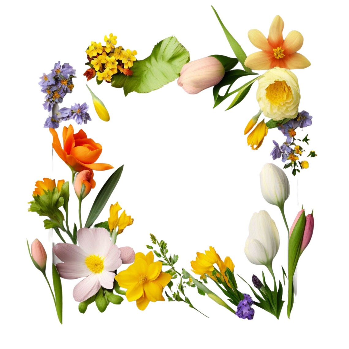 Exquisite Realistic Floral Border PNG - Lifelike Colorful Flower Frame ...