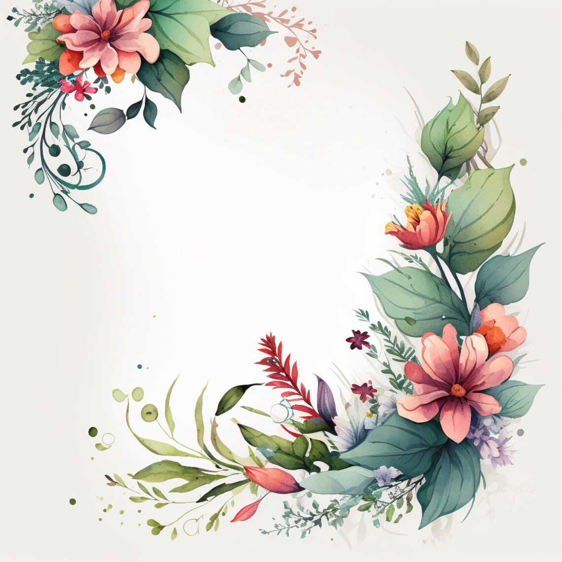 Watercolor Flower Border: Digital Download for Scrapbooking, Cards, and ...