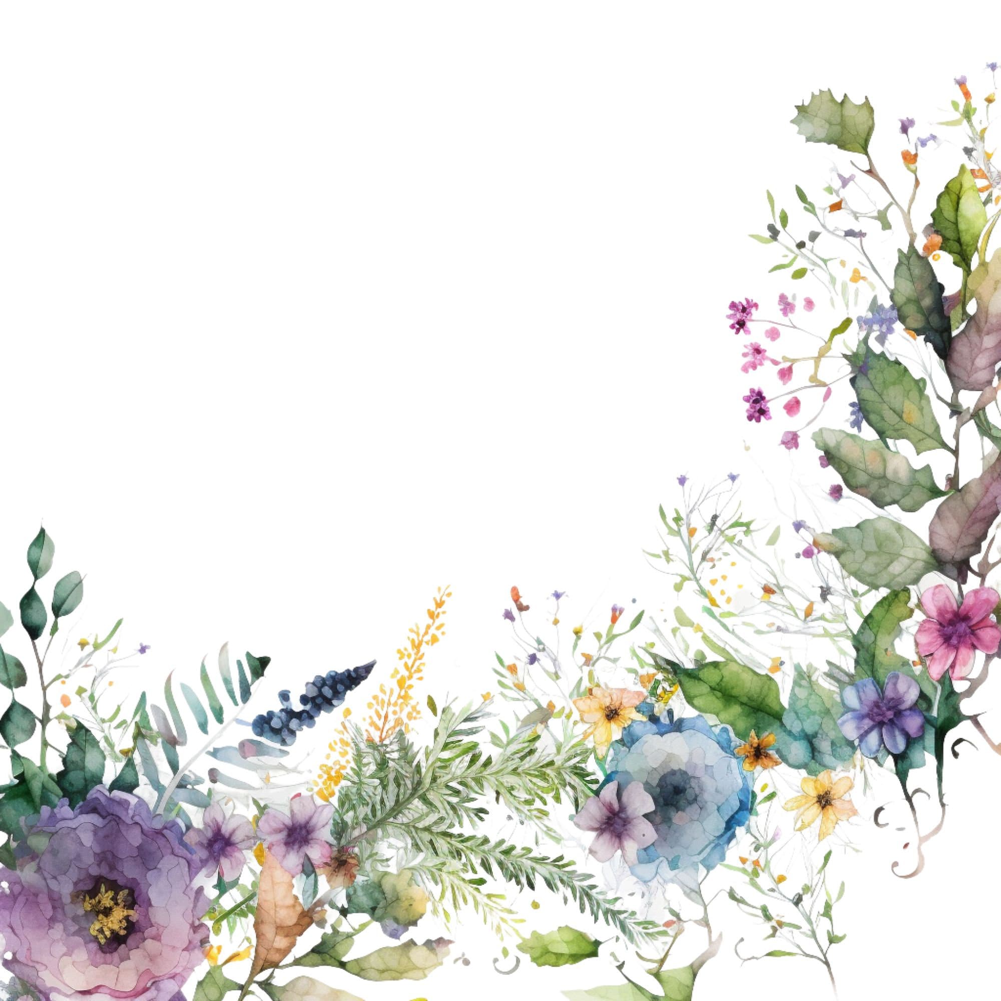 Watercolor Flower Border: Digital Download for Scrapbooking, Cards, and ...