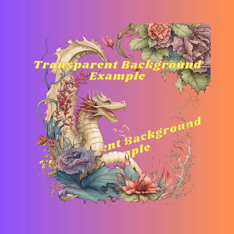 Vintage Dragon Floral Border PNG Mythical Flower Frame Invitations ...