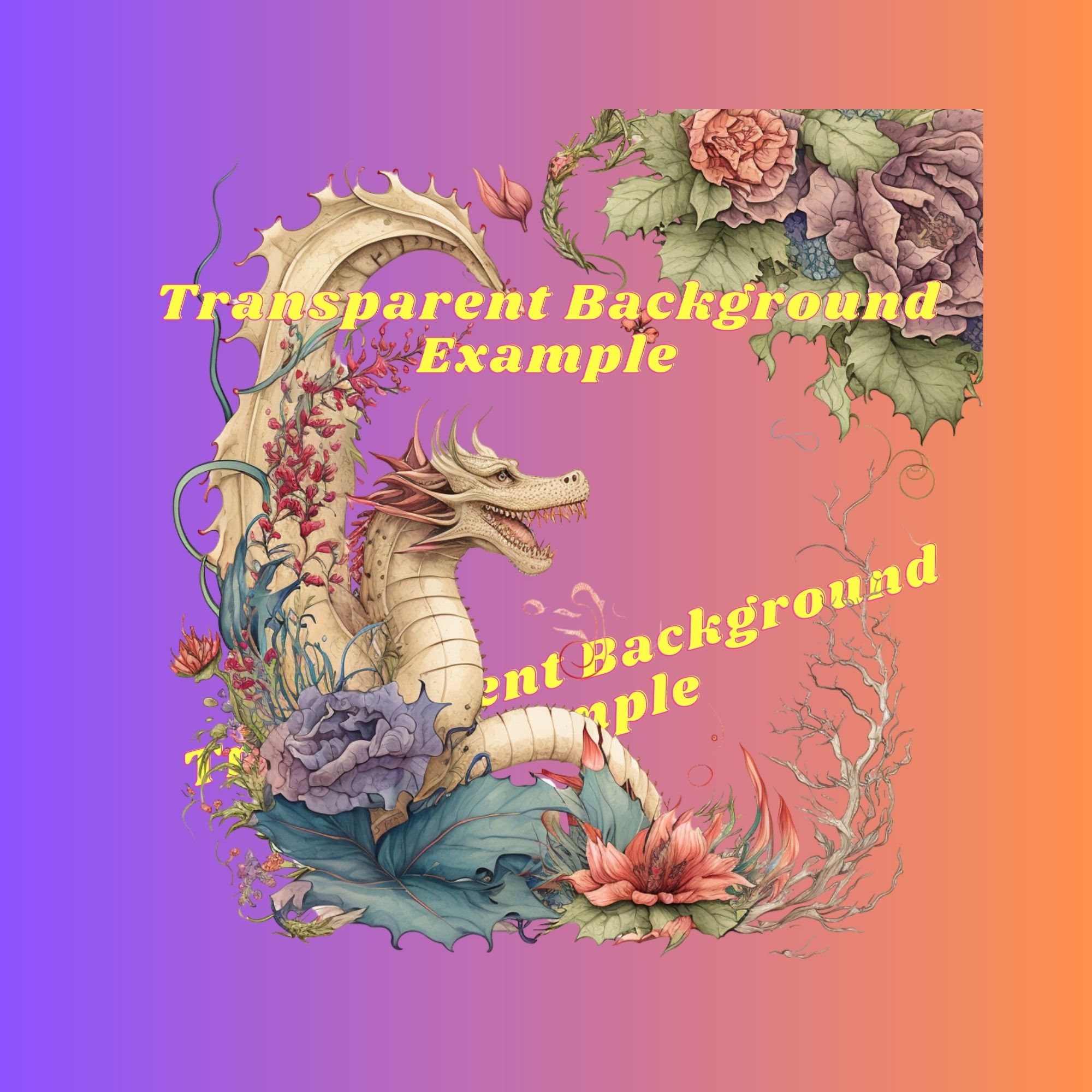 Vintage Dragon Floral Border PNG - Mythical Flower Frame - Invitations ...