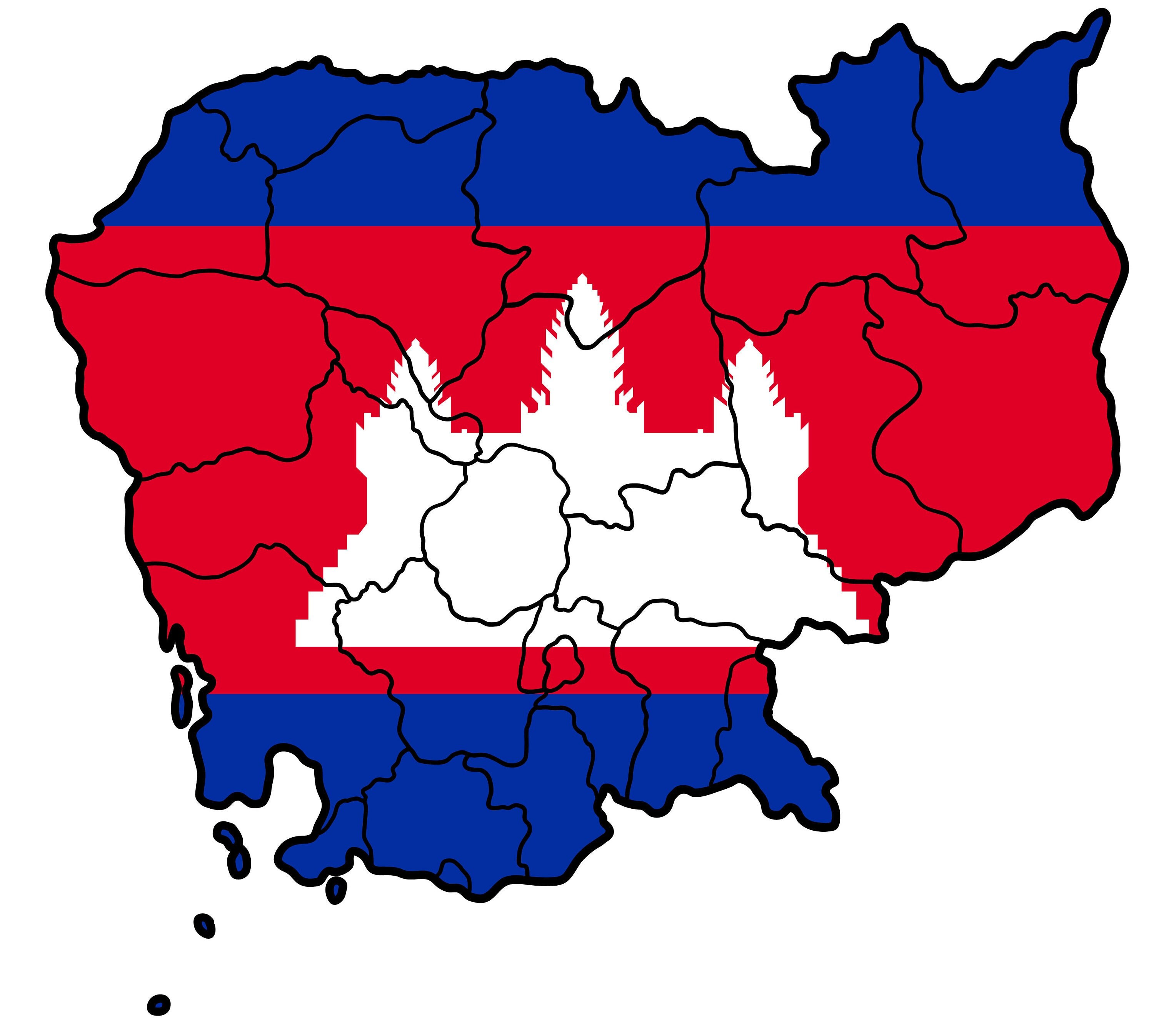 Cambodia Country Outline With Colors of Flag and Outline of Angkor Wat ...