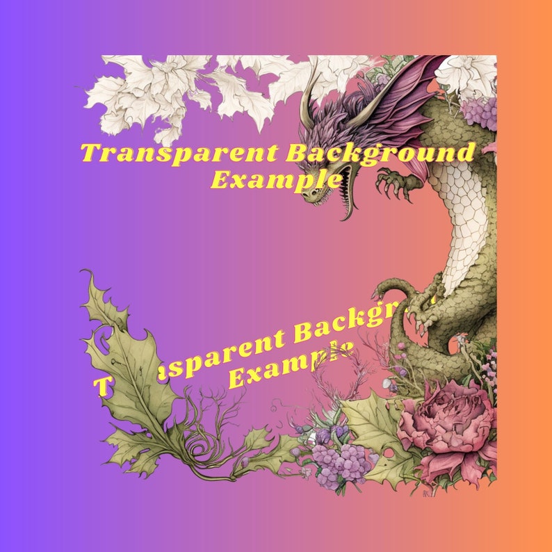 Vintage Dragon Floral Border PNG Mythical Flower Frame Invitations ...