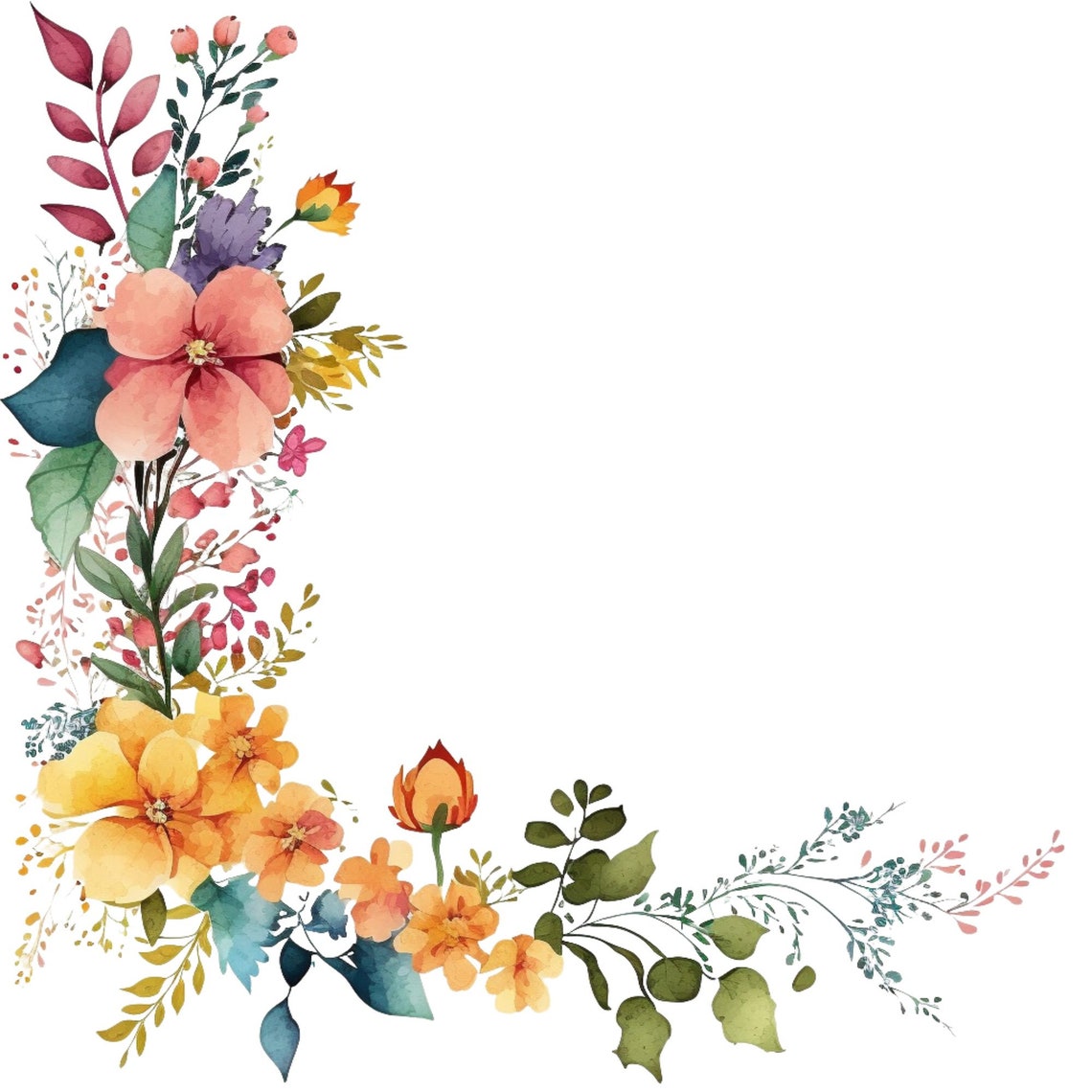 Watercolor Flower Border: Digital Download for Scrapbooking, Cards, and ...