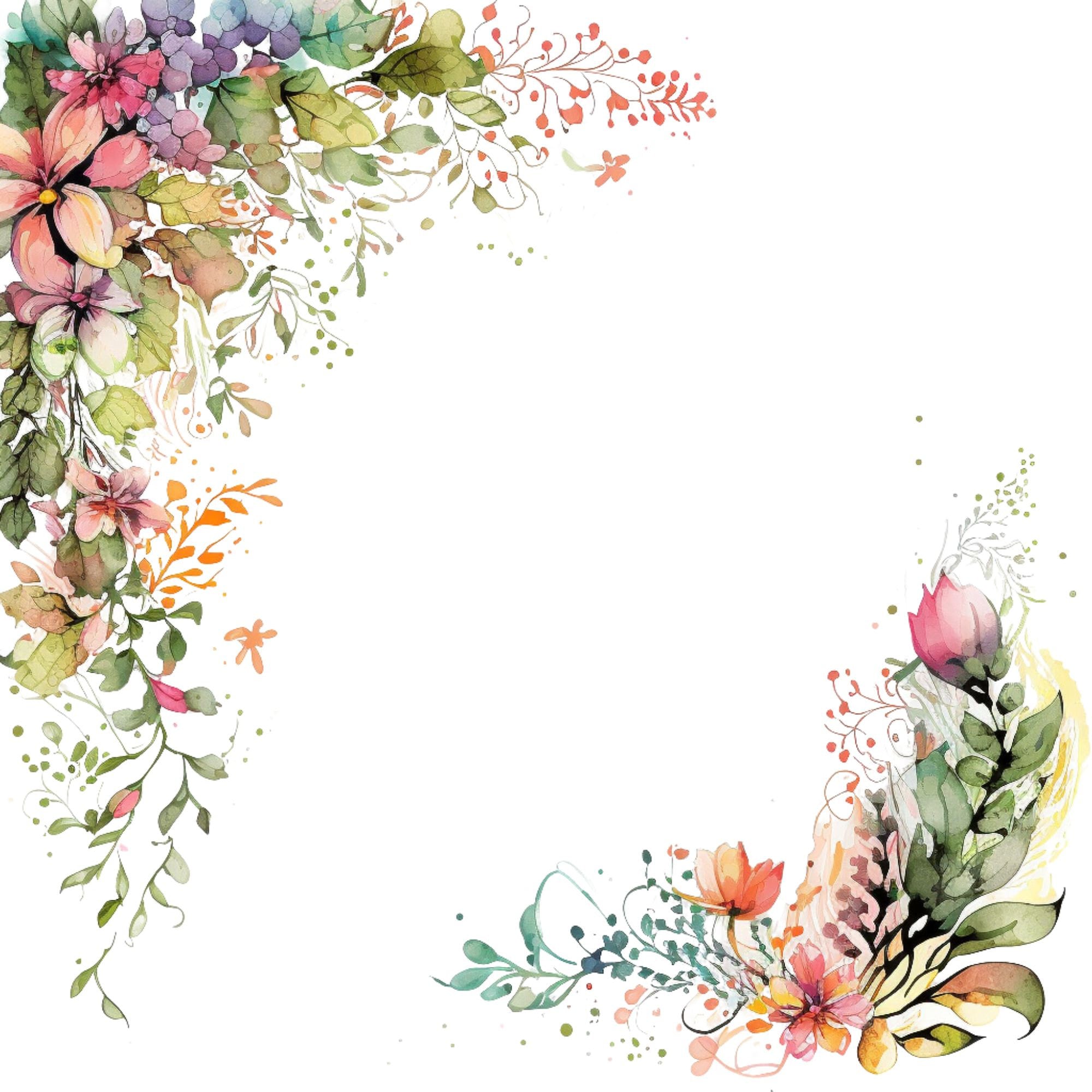 Watercolor Flower Border: Digital Download for Scrapbooking, Cards, and ...