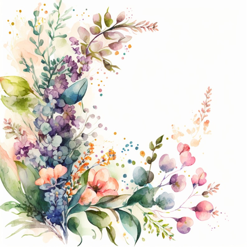 Watercolor Flower Border: Digital Download for Scrapbooking, Cards, and ...