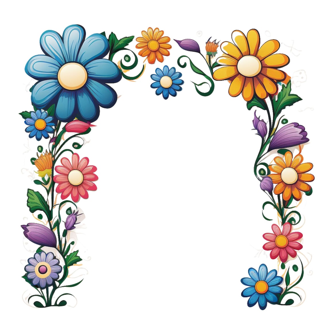 Vibrant Cartoon Style Floral Border PNG - Colorful Whimsical Flower ...