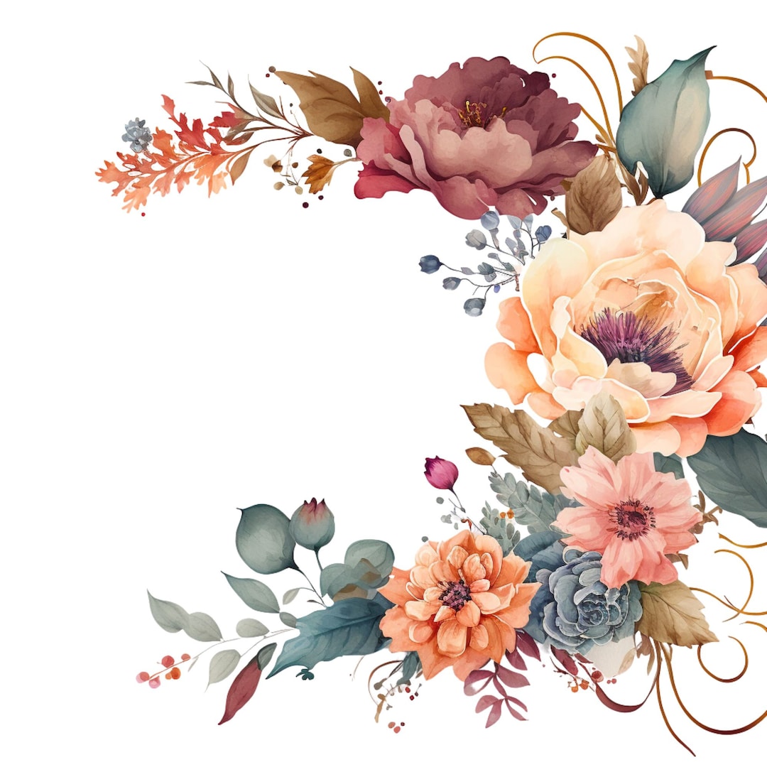 Watercolor Flower Border: Digital Download for Scrapbooking, Cards, and ...