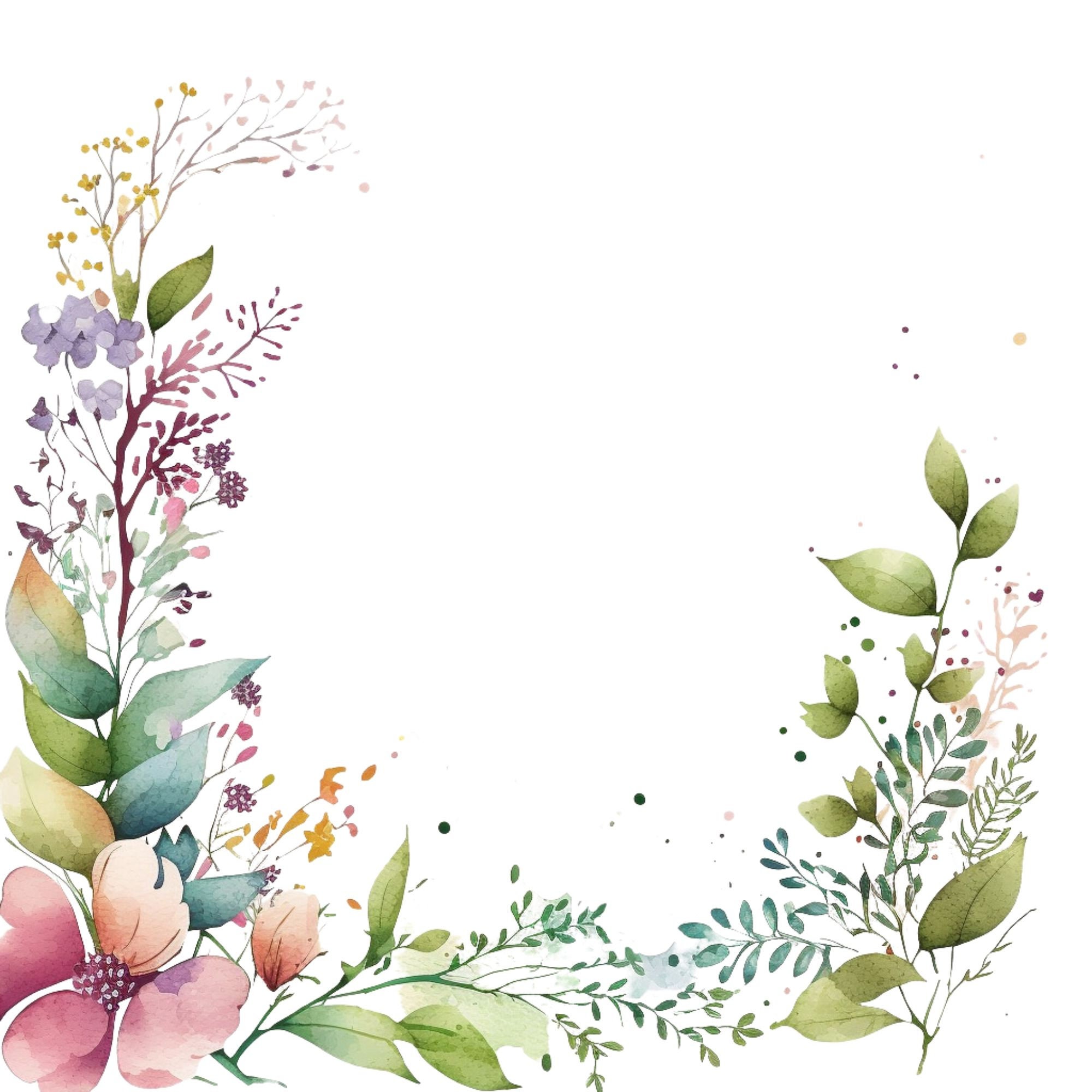 Watercolor Flower Border: Digital Download for Scrapbooking, Cards, and ...