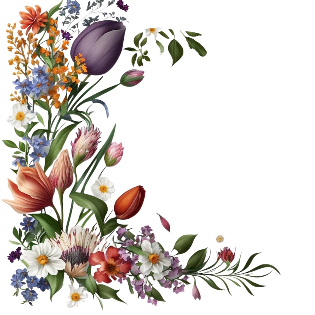 Exquisite Realistic Floral Border PNG - Lifelike Colorful Flower Frame ...