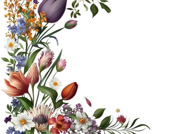 Exquisite Realistic Floral Border PNG Lifelike Colorful Flower Frame ...