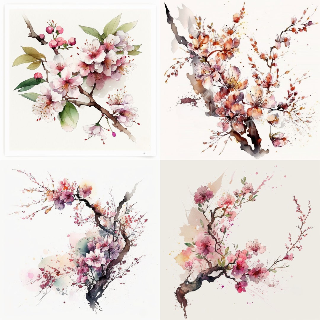 7 Watercolor Sakura Clipart Bundle - Delicate Cherry Blossom Jpgs ...