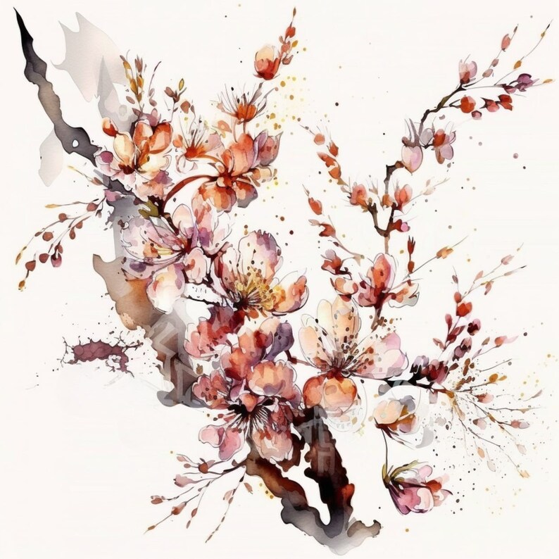 7 Watercolor Sakura Clipart Bundle - Delicate Cherry Blossom Jpgs ...