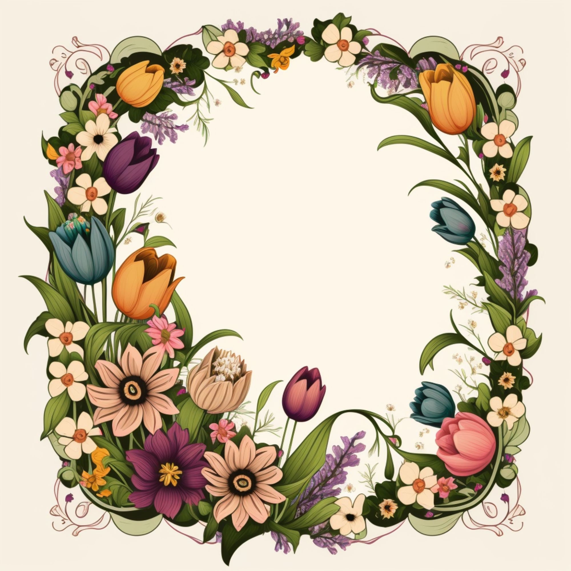 Charming Vintage Floral Border PNG - Timeless Colorful Flower Frame ...