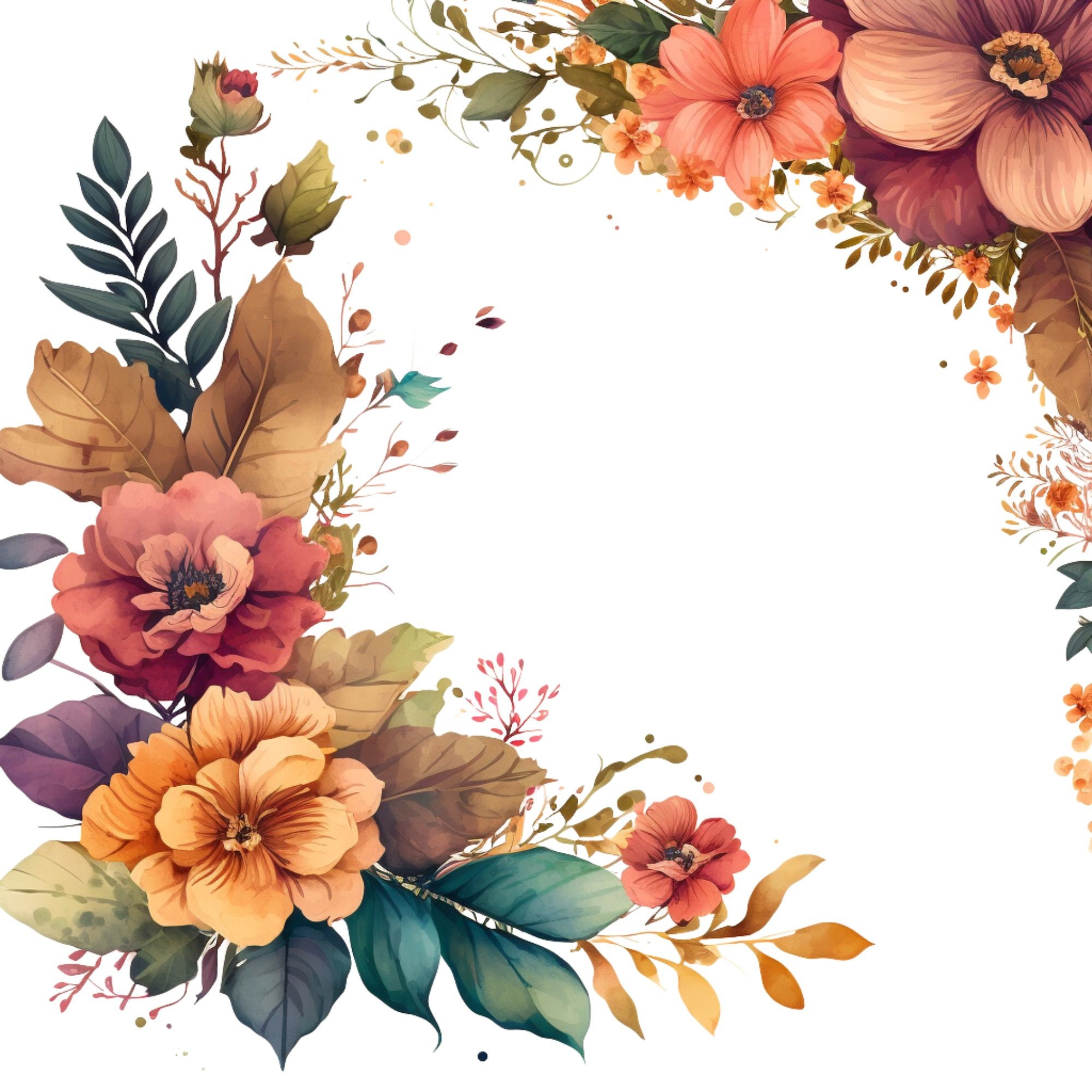 Watercolor Flower Border: Digital Download for Scrapbooking, Cards, and ...