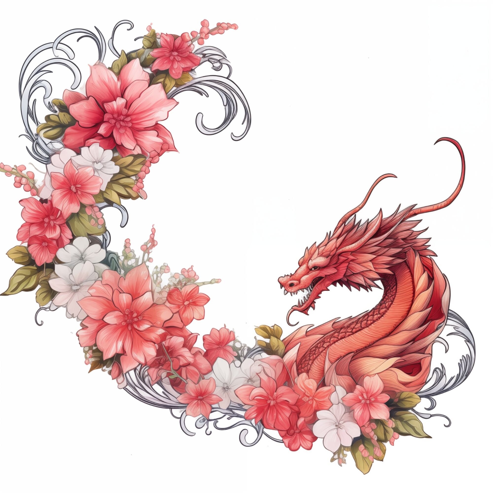 Mystical Dragon Bloom Border - Enchanted Floral Frame PNG - Perfect for ...