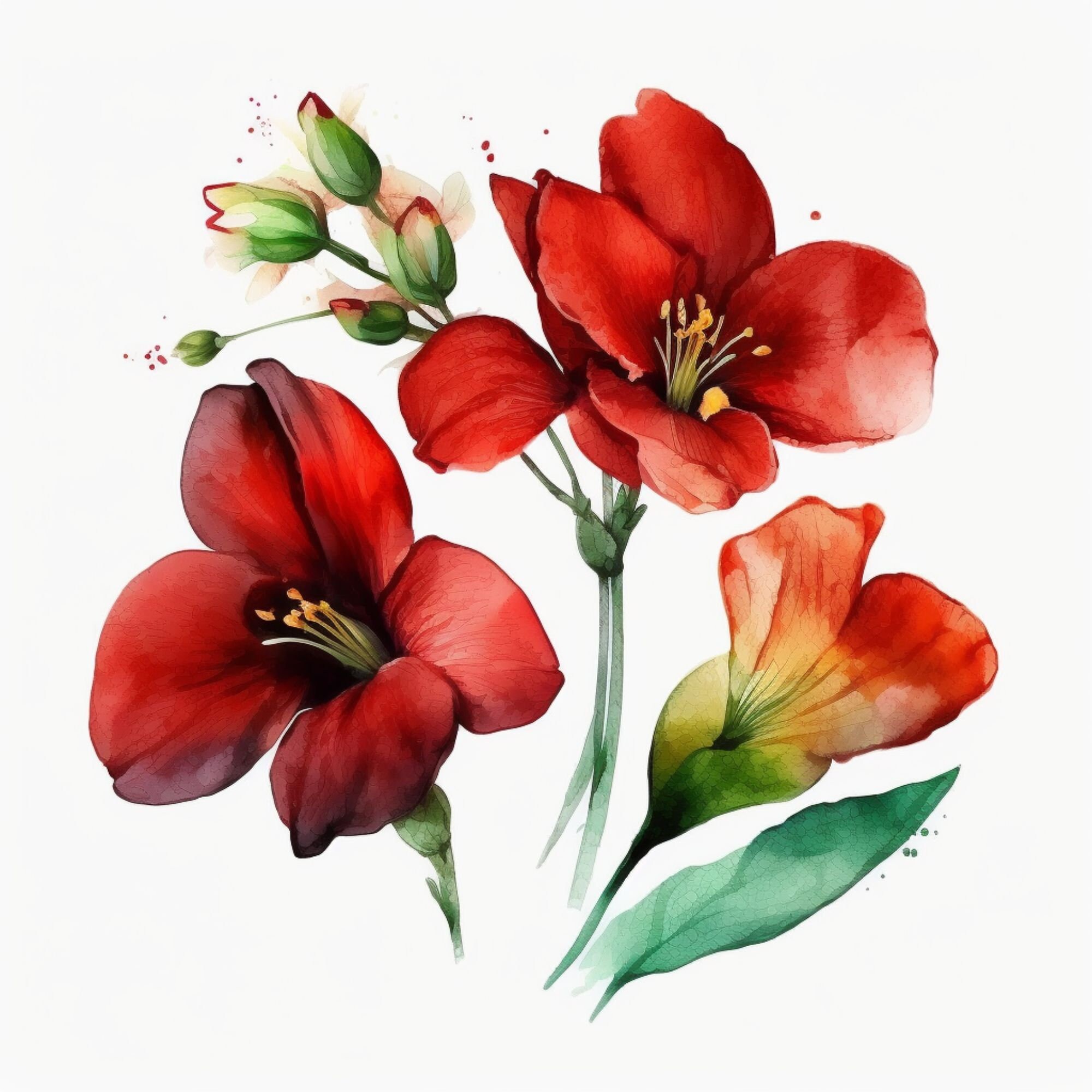 Three Red Flowers Watercolor PNG - Elegant Design for Invitations ...