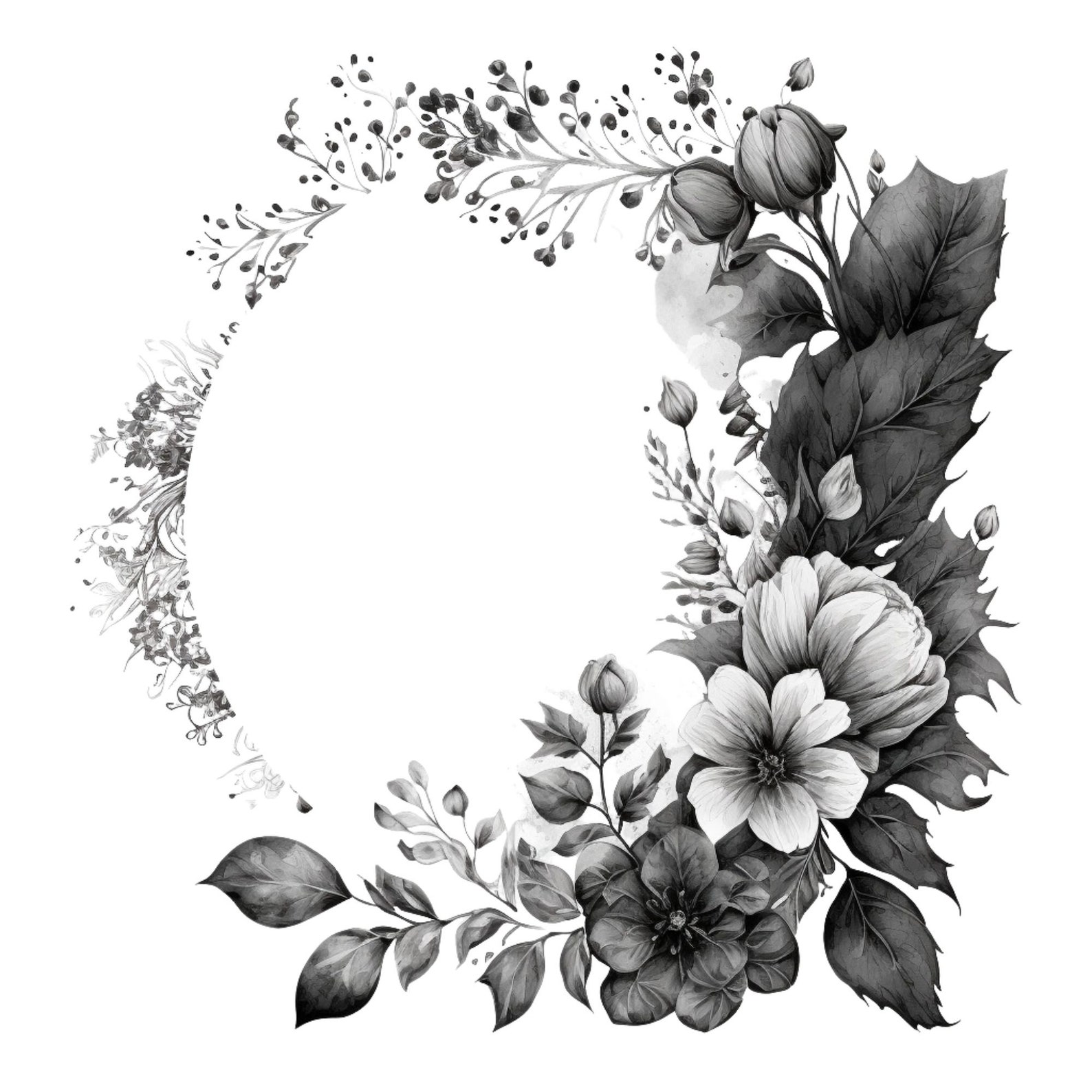 Enchanting Monochrome Floral Border PNG, Elegant Black & White Flower ...