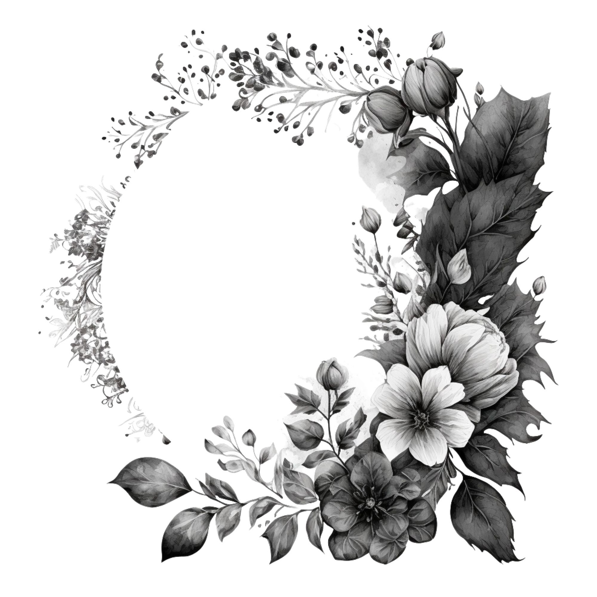 Enchanting Monochrome Floral Border PNG, Elegant Black & White Flower ...