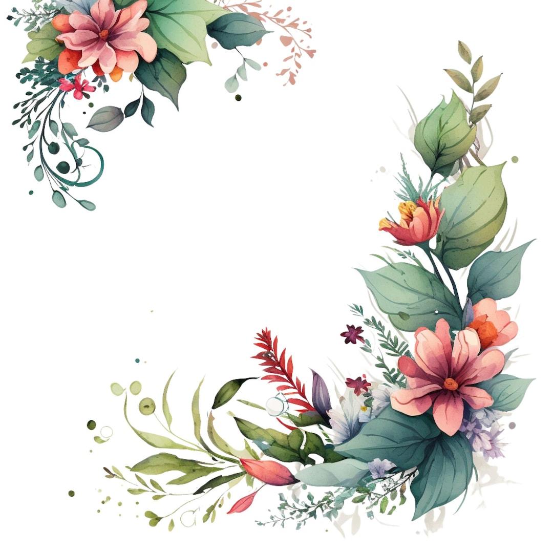 Watercolor Flower Border: Digital Download for Scrapbooking, Cards, and ...