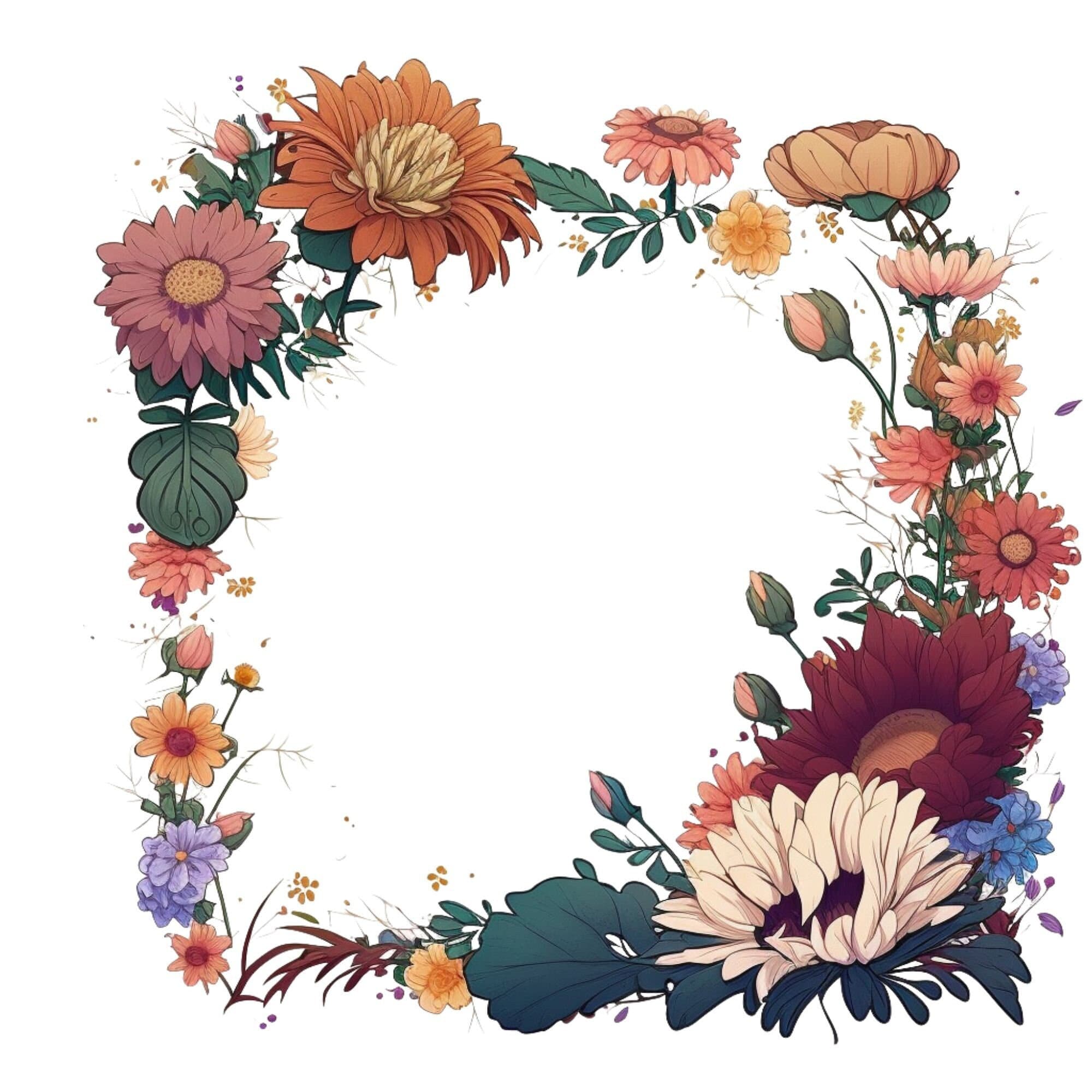 Charming Vintage Floral Border PNG - Timeless Colorful Flower Frame ...
