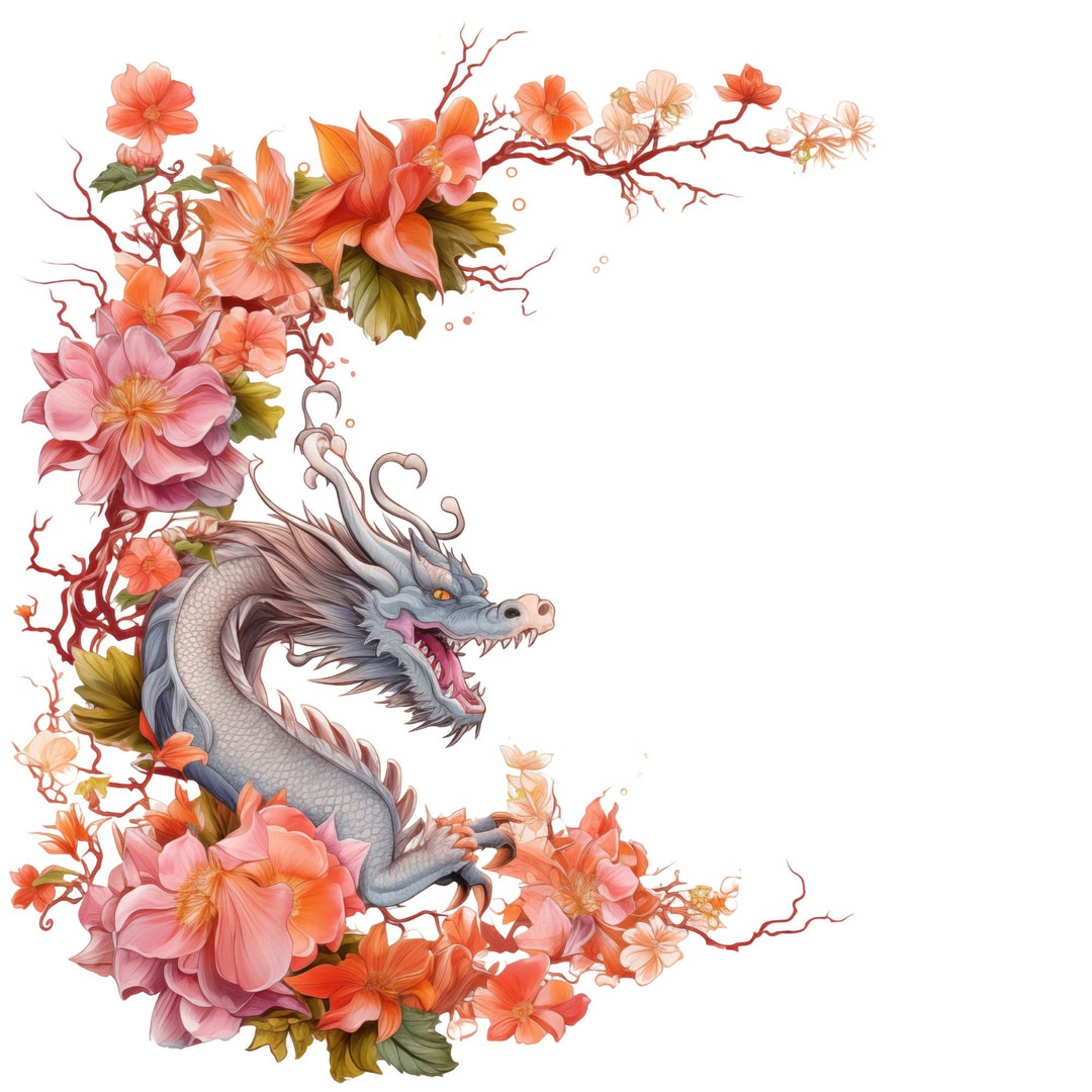 Mystical Dragon Bloom Border - Enchanted Floral Frame PNG - Perfect for ...