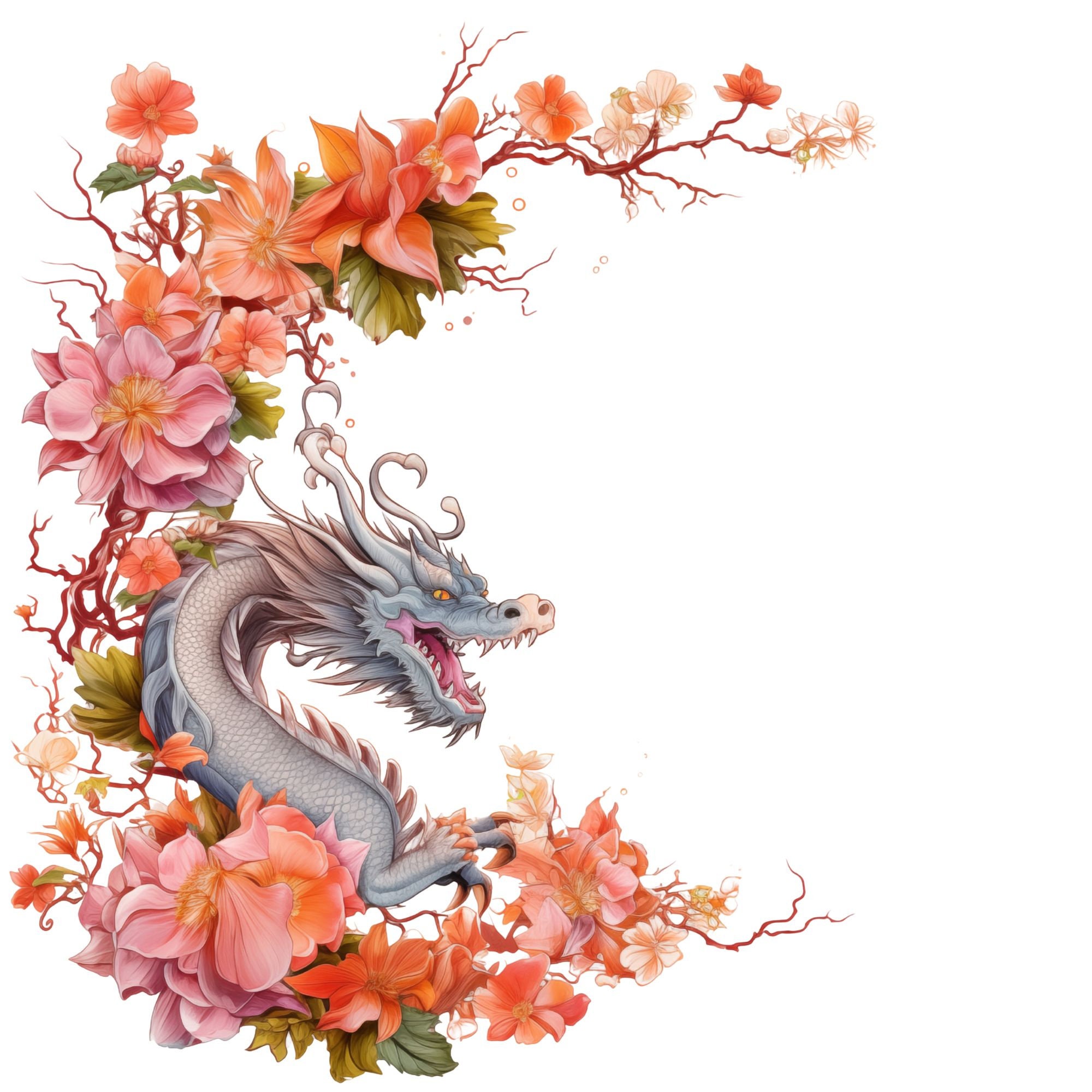 Mystical Dragon Bloom Border - Enchanted Floral Frame PNG - Perfect for ...