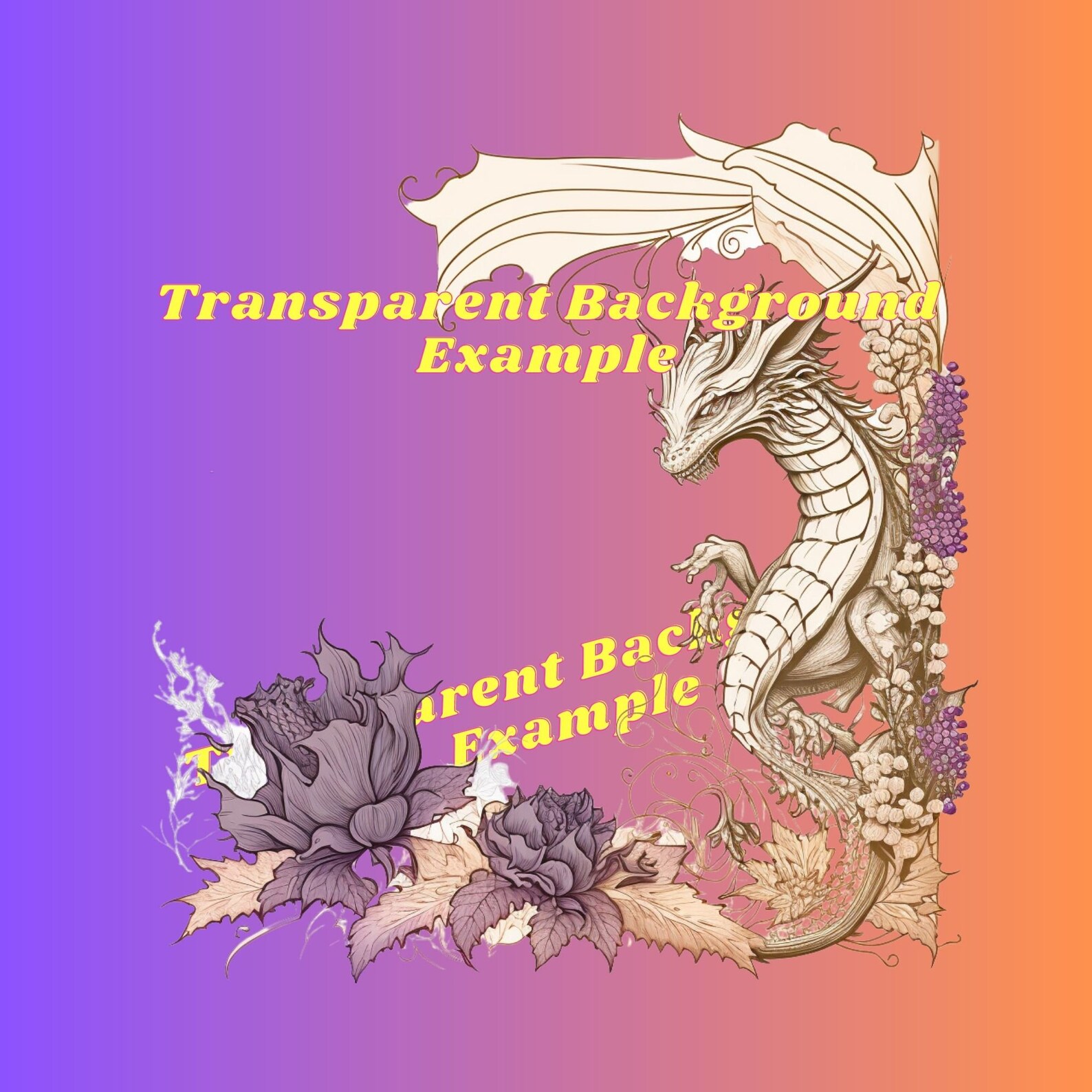 Vintage Dragon Floral Border PNG Mythical Flower Frame Invitations ...