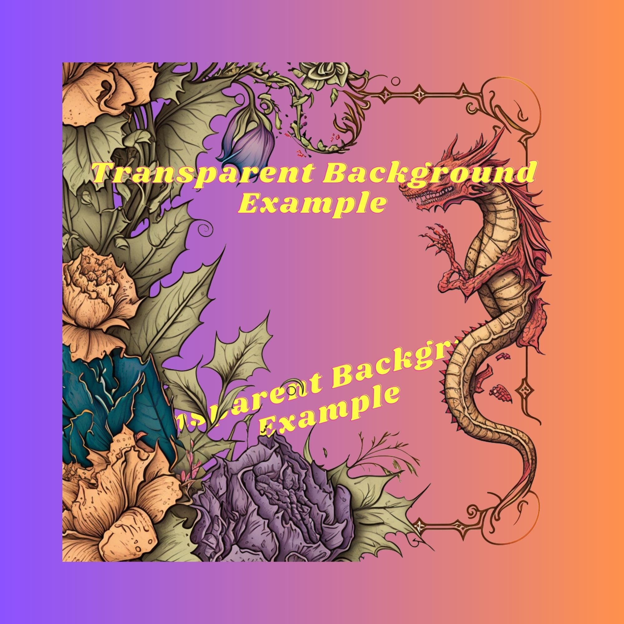 Vintage Dragon Floral Border PNG - Mythical Flower Frame - Invitations ...